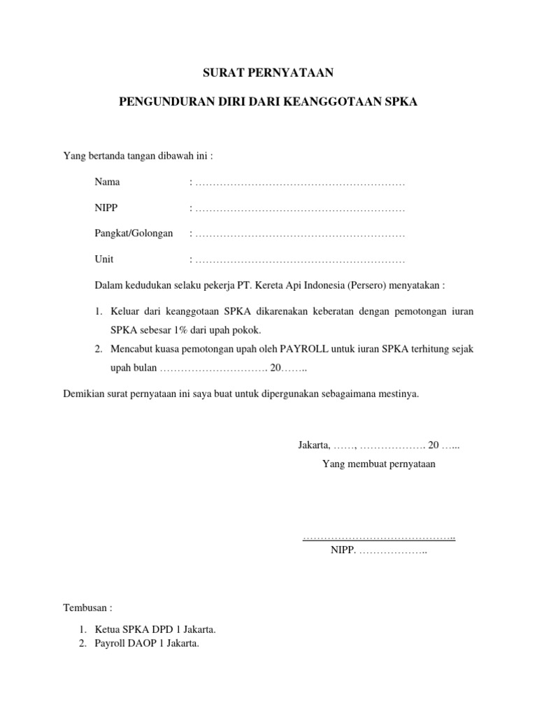 Surat Pengunduran Dari SPKA | PDF | Pengelolaan Keuangan & Uang | Game ...