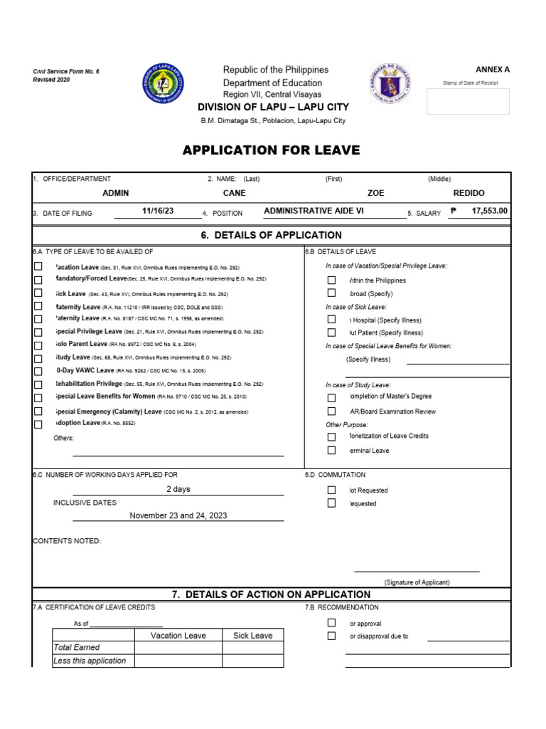 Form 6 Template | Download Free PDF | Parental Leave | Sick Leave