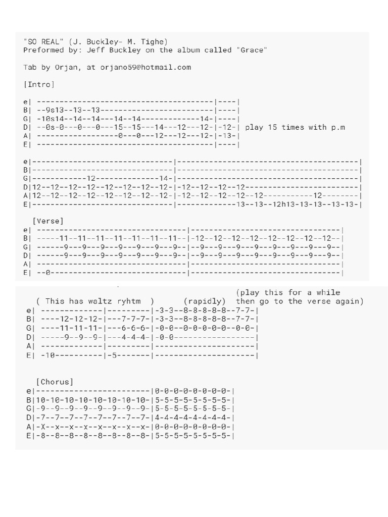 Jeff Buckley - So Real Tab | PDF