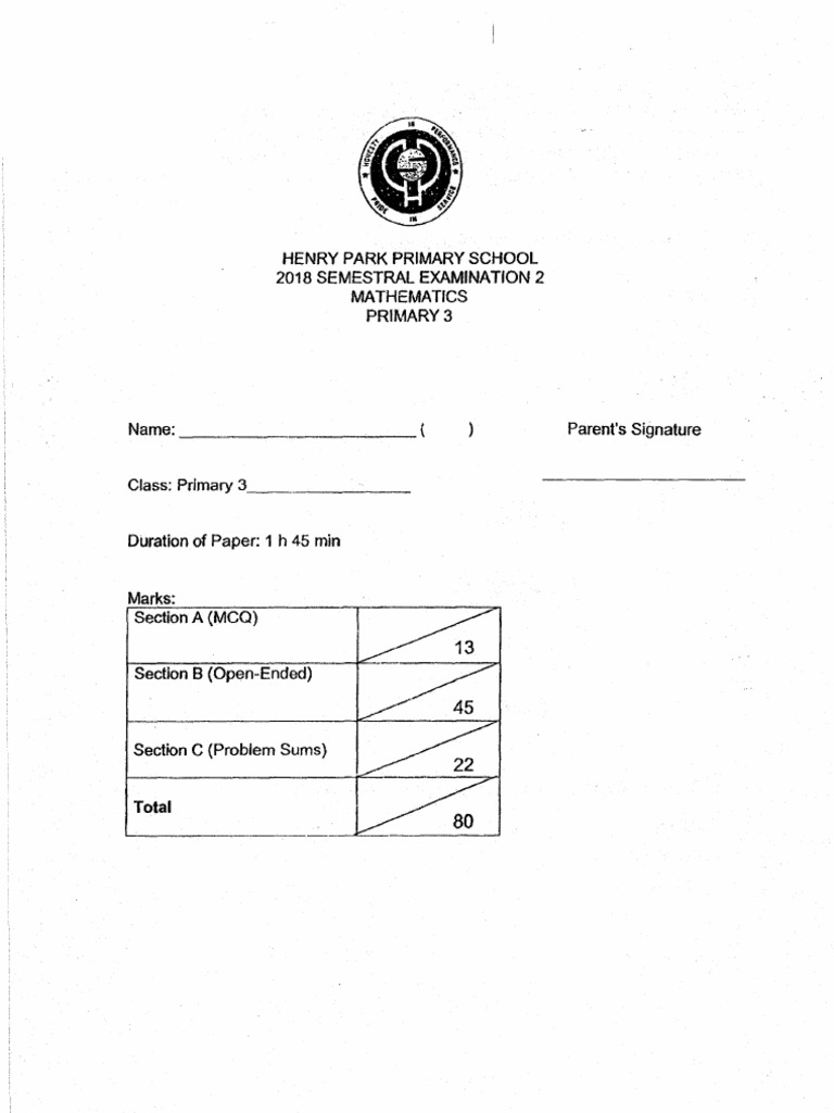 P3 Maths SA2 2018 Henry Park Exam Papers | PDF