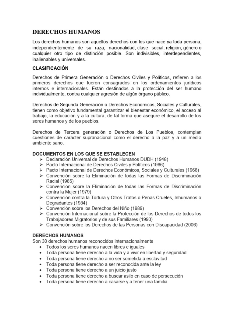Clasificación y Protección de Derechos Humanos | PDF | Convenio europeo ...