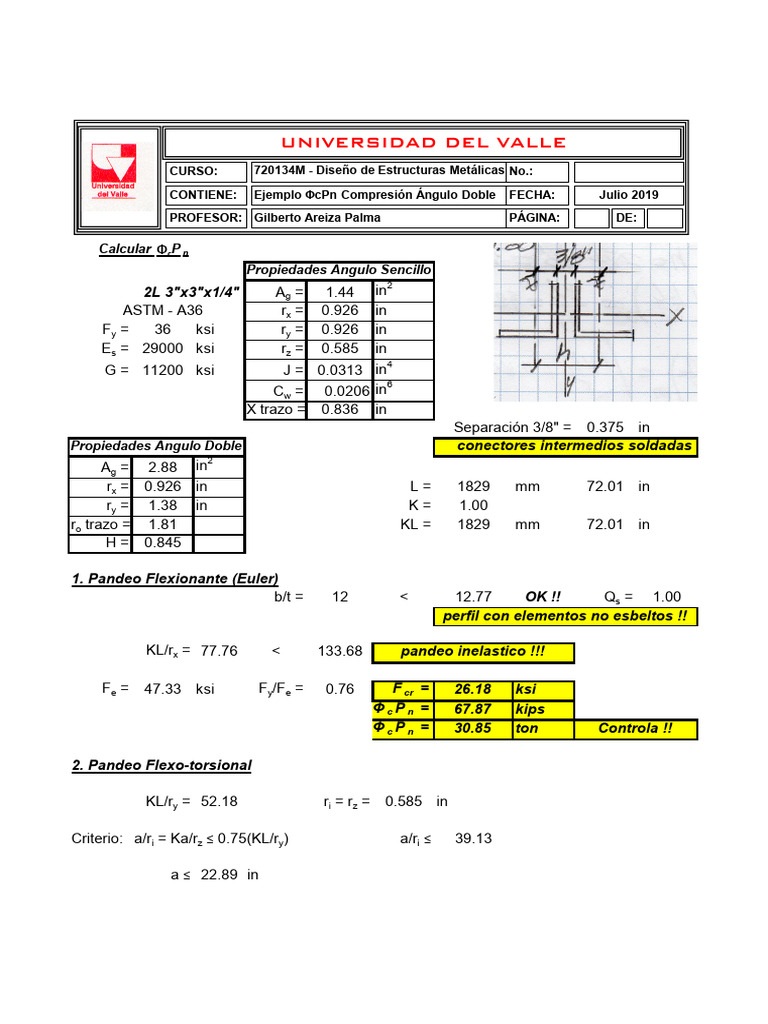 Ejemplo Capacidad A Compresión Axial Ángulo Doble Soldado | PDF ...