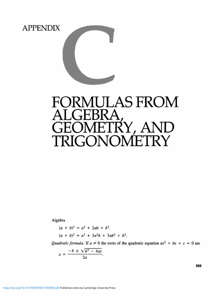 Formulas From Algebra Geometry and Trigonometry | PDF | Area ...