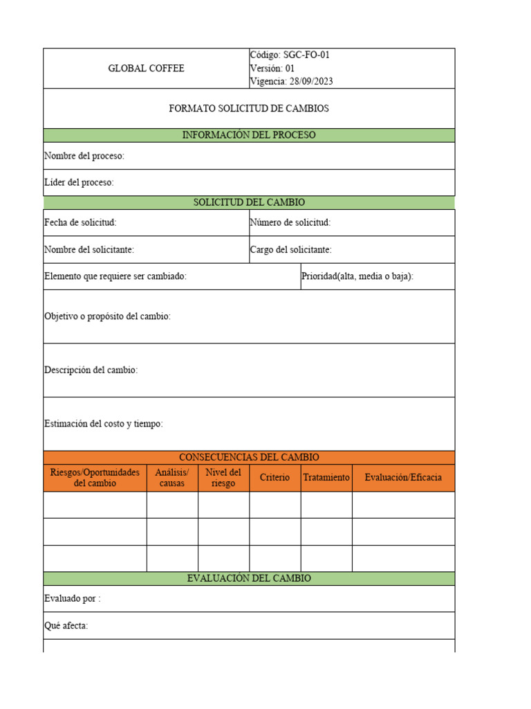 Formato Planificacíón de Los Cambios | PDF Formato Planificacíón de Los Cambios | PDF