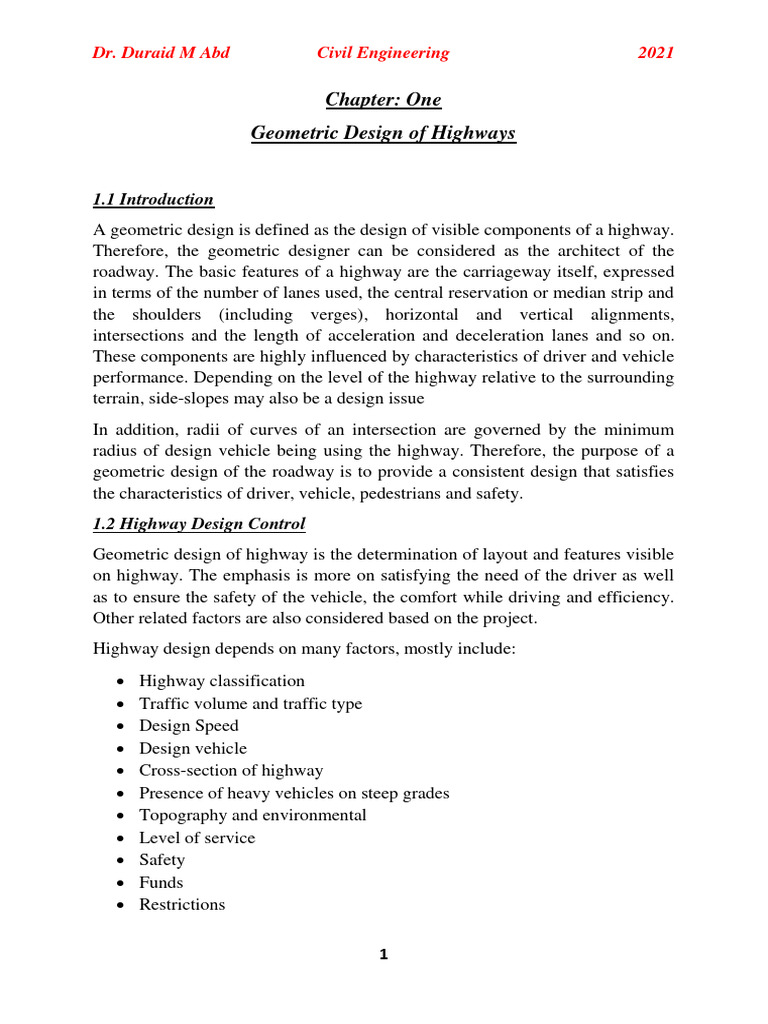 Chapter: One Geometric Design of Highways: Dr. Duraid M Abd Civil ...