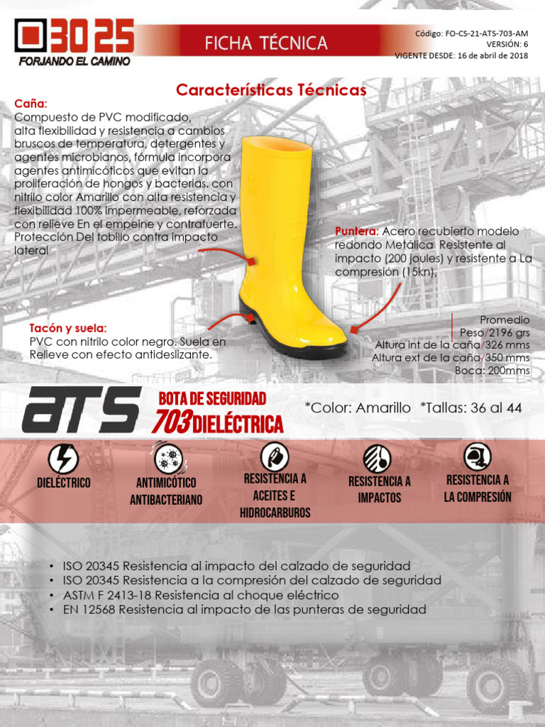Ficha Tecnica Bota Ats 703 Amarilla | PDF | Bota | Materiales
