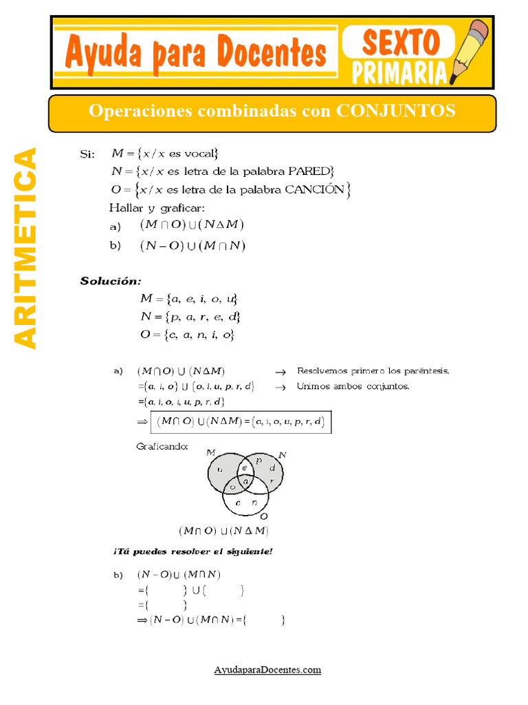 Ejercicios de Operaciones Combinadas Con Conjuntos Para Sexto de Primaria | PDF