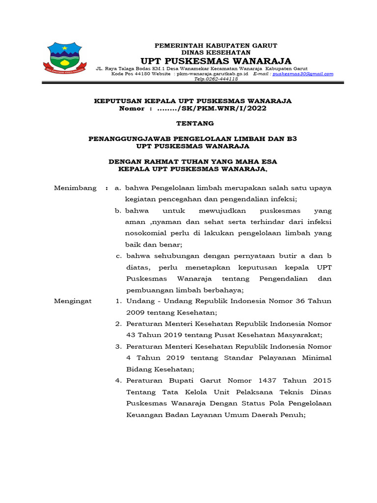 SK Penanggungjawab Pengelolaan Limbah Dan B3 | PDF