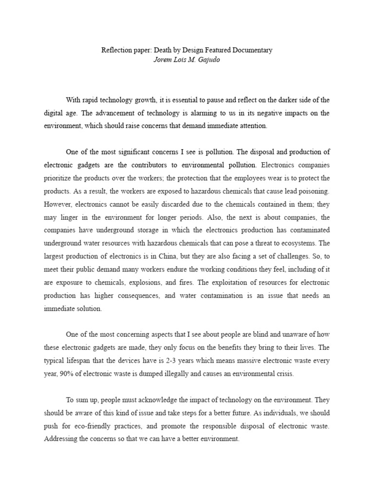 Reflection Paper - Death by Design Featured Documentary | PDF