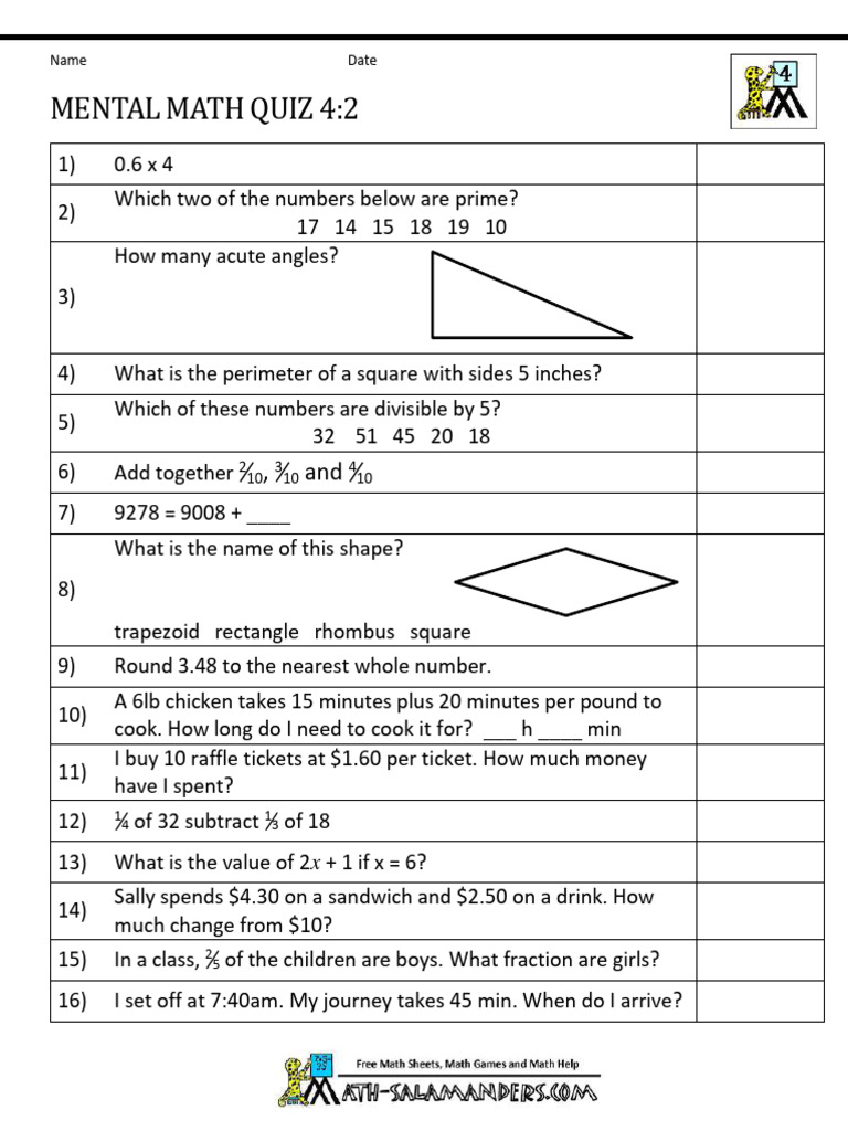Mental Math 4th Grade 2 | PDF | Classical Geometry | Euclid