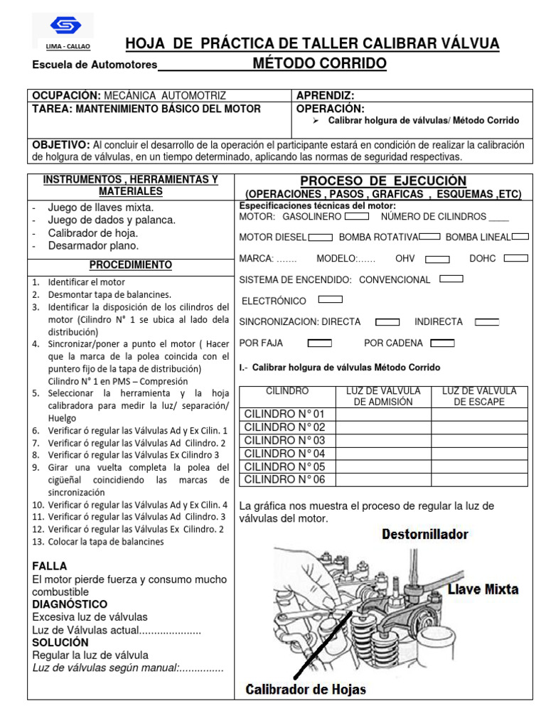 Ho. Calibración de Valvulas Metodo Corrido | PDF | Calibración | Ingeniería mecánica