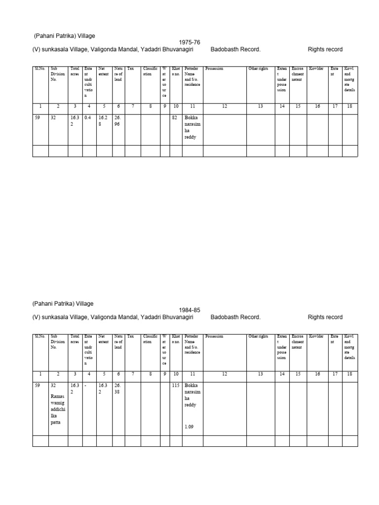 Old Adangal - 18 Column | PDF