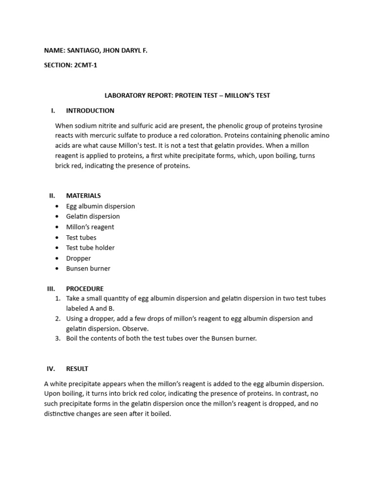 Millon's Test for Protein Detection | PDF | Cooking, Food & Wine ...