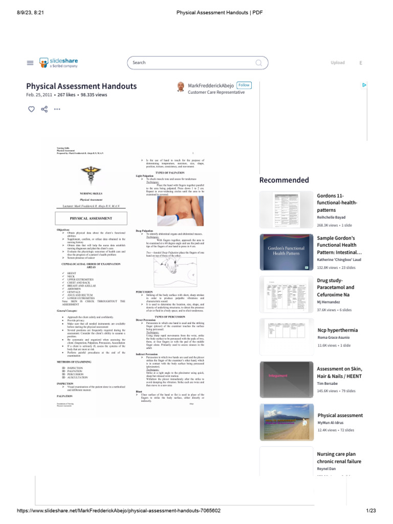 Physical Assessment Handouts - PDF | PDF | Edema | Anatomy