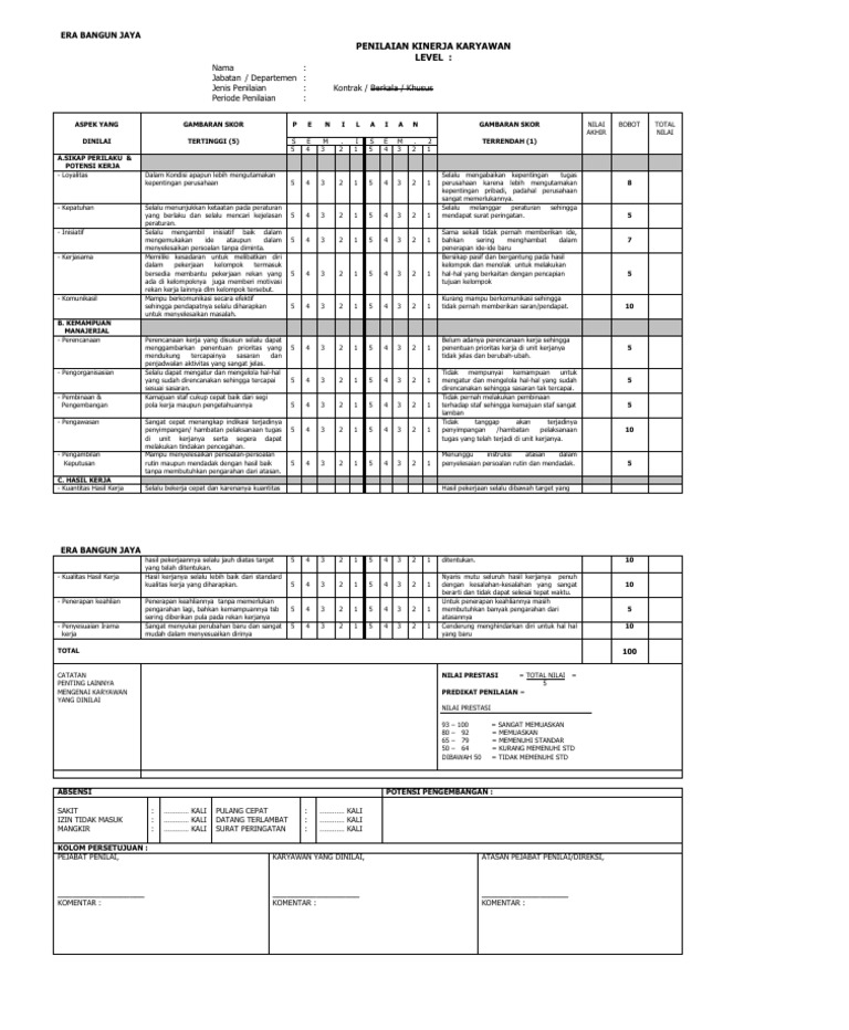 Form Penilaian Karyawan - SPV | PDF