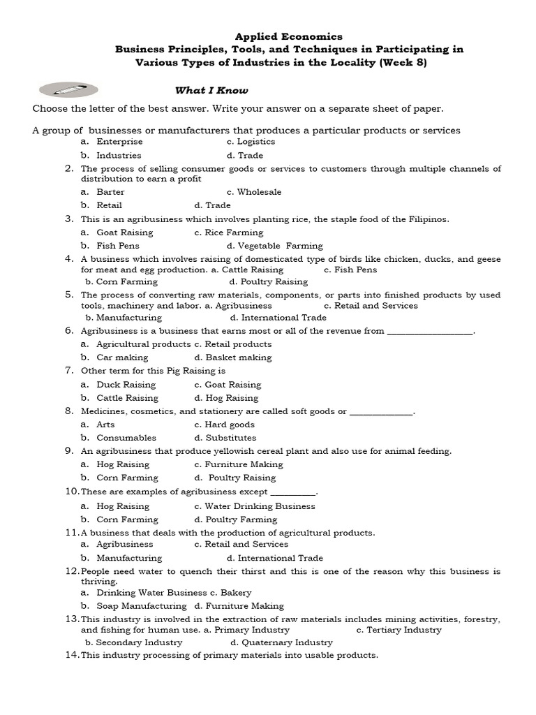 Applied Economic Quarter 2 Module 8.1 Week8 | PDF | Retail | Agriculture