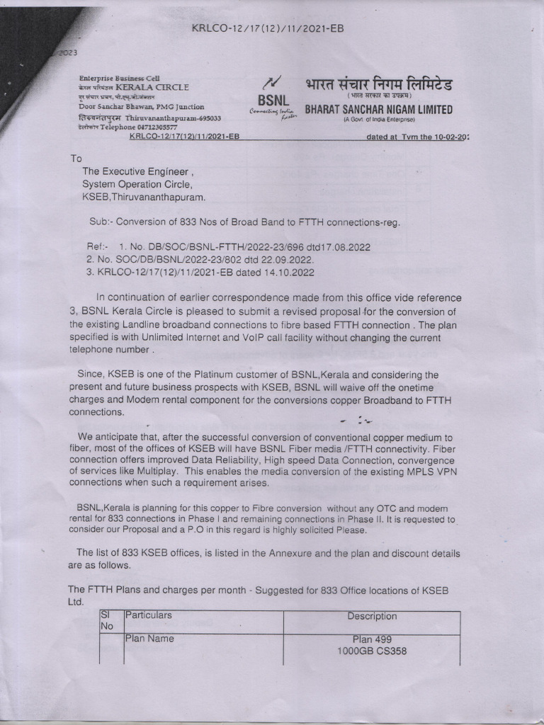 BSNL Letter | PDF
