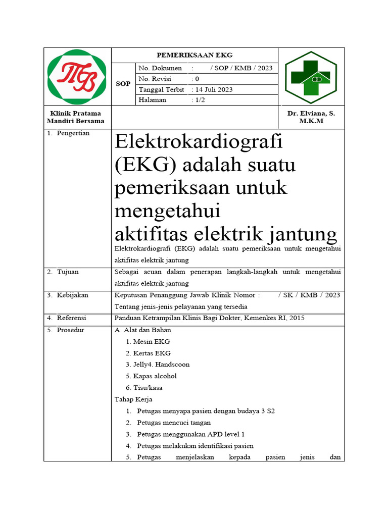 SOP Pemasangan EKG di Klinik | PDF