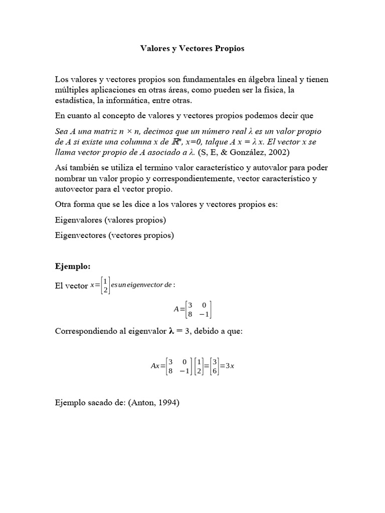 Valores y Vectores Propios Sadsa | PDF | Valores propios y vectores propios | Matriz (Matemáticas)