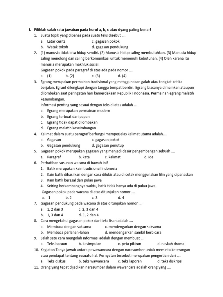 Soal Bindo KLS 4 SMTR I 2022 | PDF | Fiksi Umum | Kajian Bahasa Asing