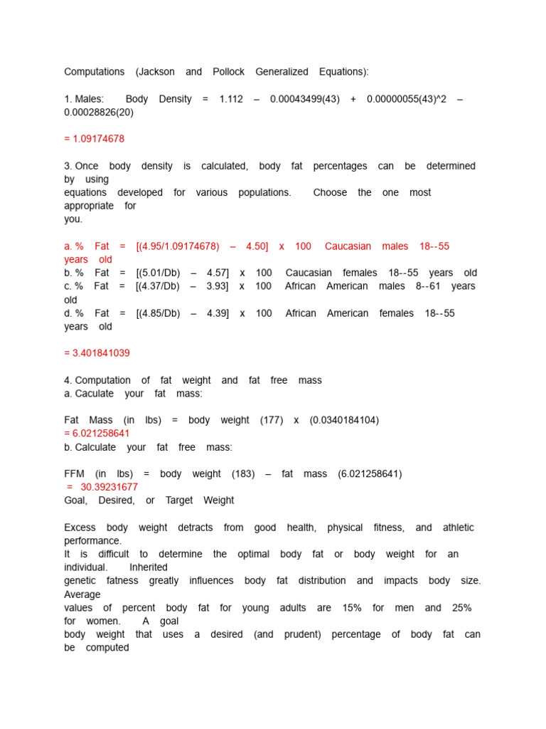 Body Comp Lab | PDF | Body Shape | Human Body