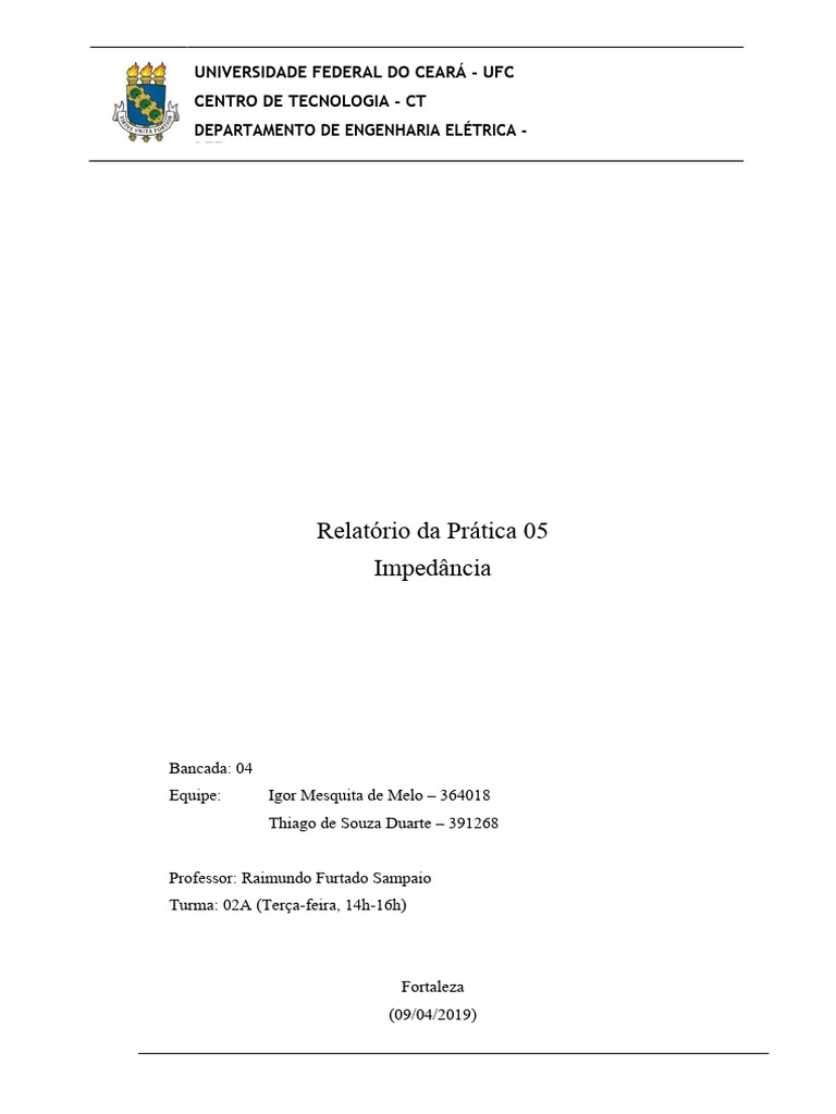 Prática 05 | PDF | Impedância elétrica | Rede elétrica