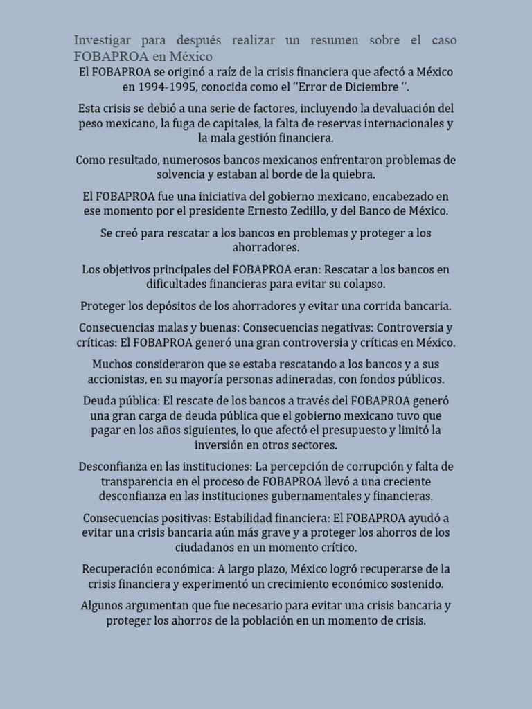 Consecuencias del FOBAPROA en México | PDF | Economias | Dinero