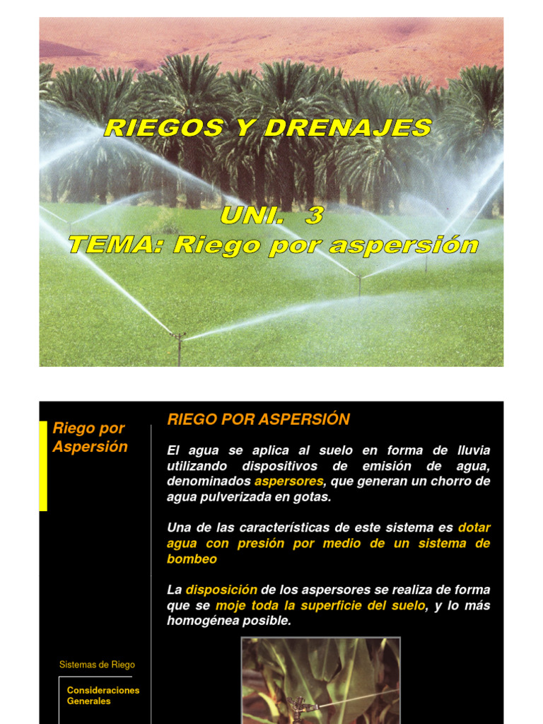 Uni 3. Riego Por Aspersión | PDF | Riego | Agua