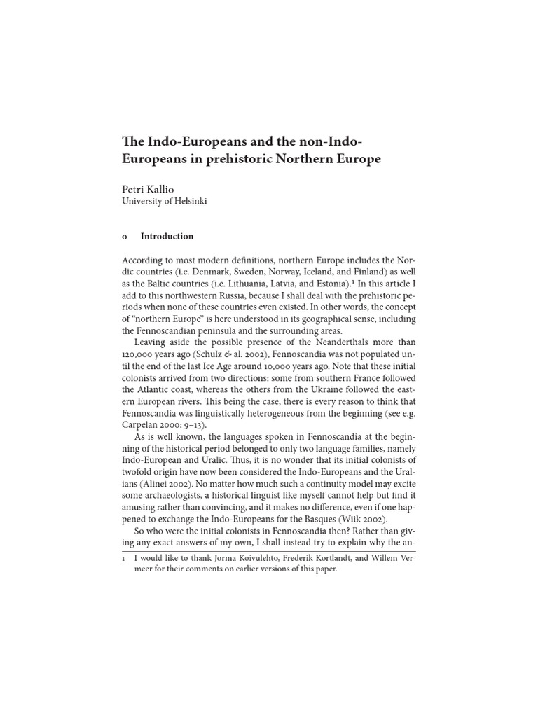 The Indo-Europeans and The Non-Indo-Europeans in Prehistoric Northern ...