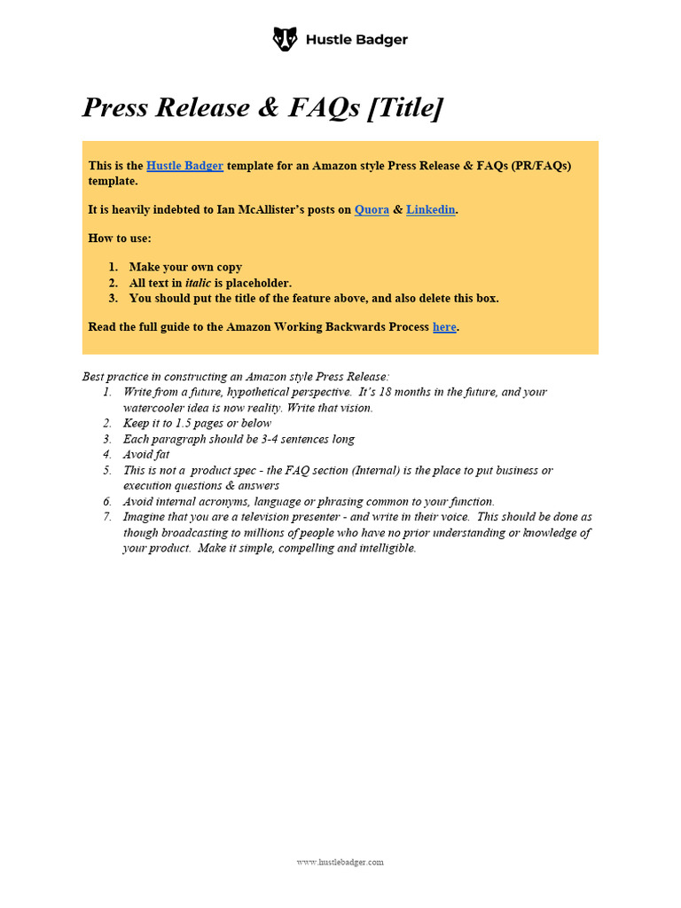 Amazon Style Press Release Template | PDF | Retail | Product (Business)