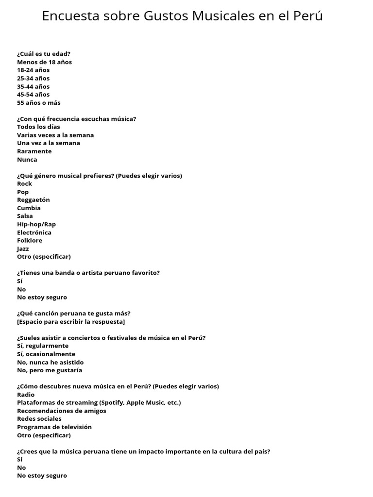 Encuesta Sobre Gustos Musicales en El Perú | PDF