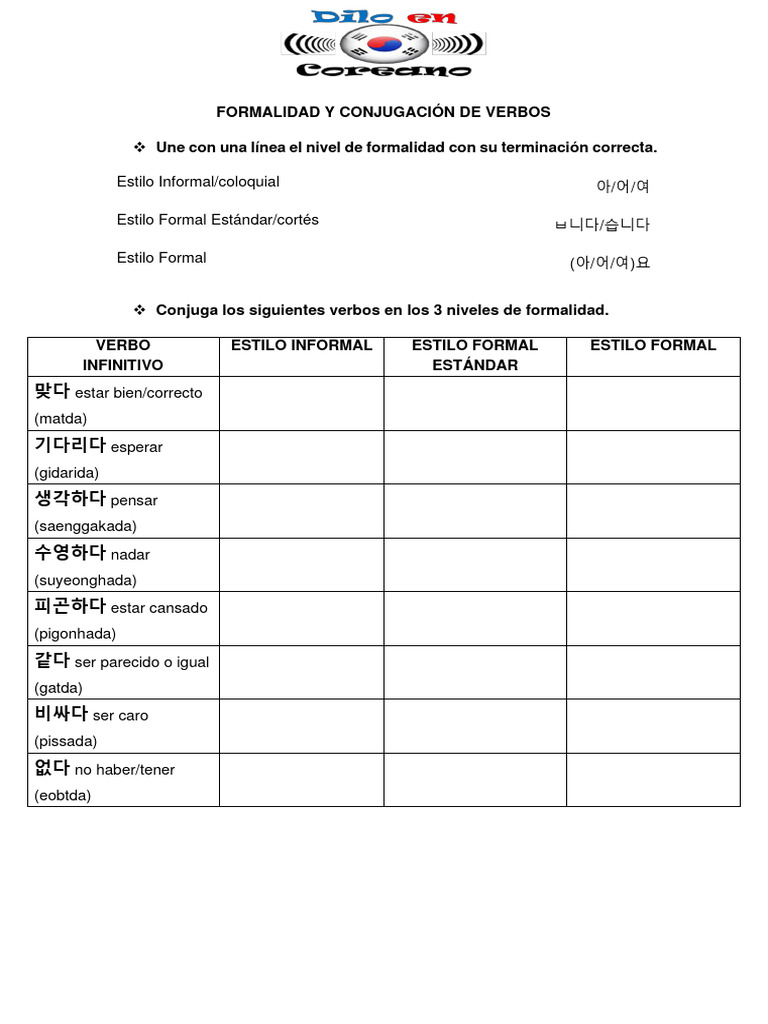 Conjugación de Verbos Coreanos y Formalidad | PDF