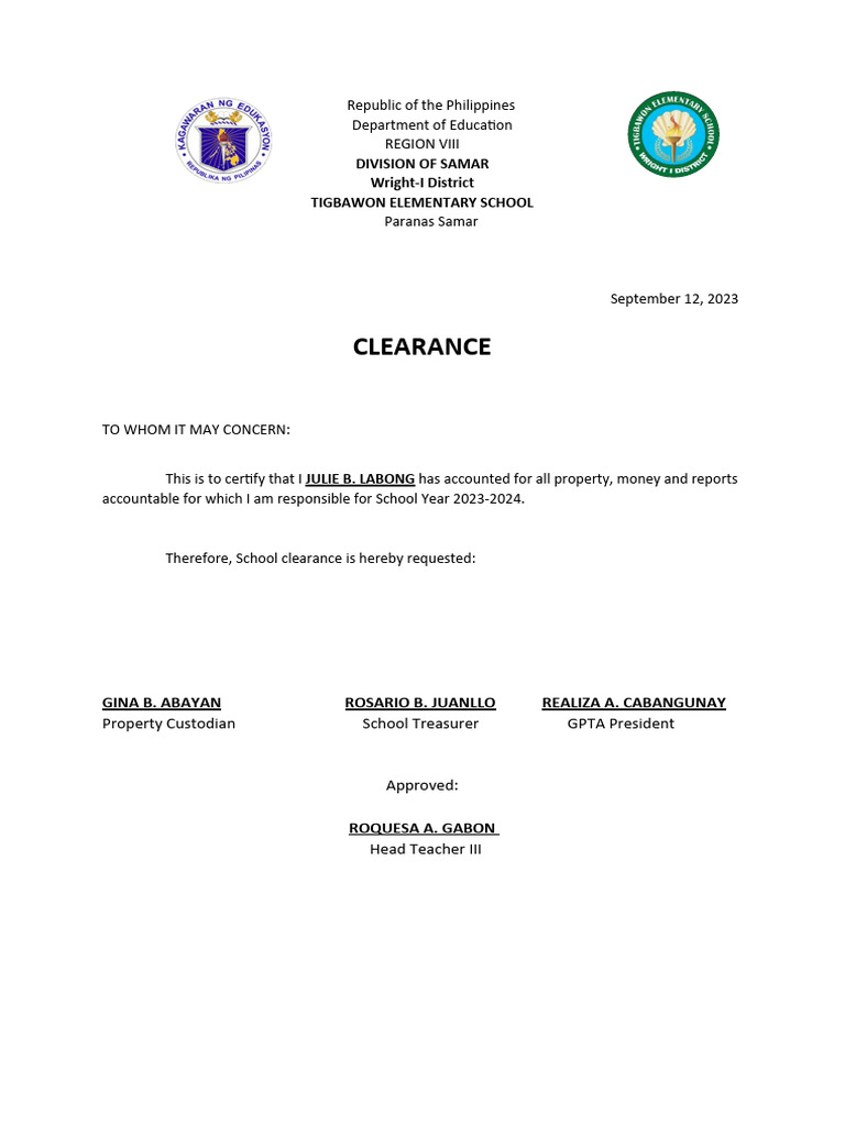 School Clearance | PDF