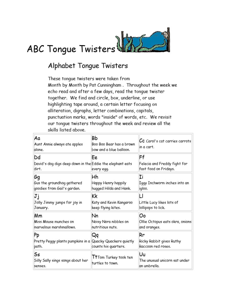ABC Tongue Twisters | Download Free PDF | Linguistics