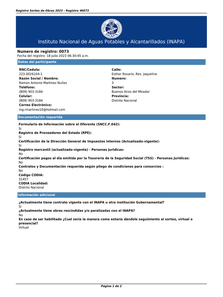 Inscripcion Inapa | PDF | República Dominicana