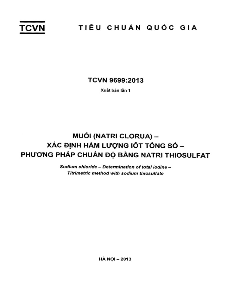 TCVN 9699 - 2013 - 911753 - Muối - Iod bằng chuan do Natri Thiosunfat | PDF
