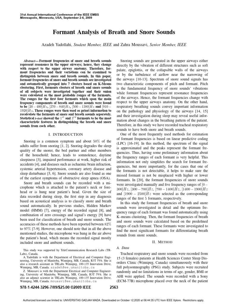 Formant Analysis of Breath and Snore Sounds | PDF | Cluster Analysis | Sound