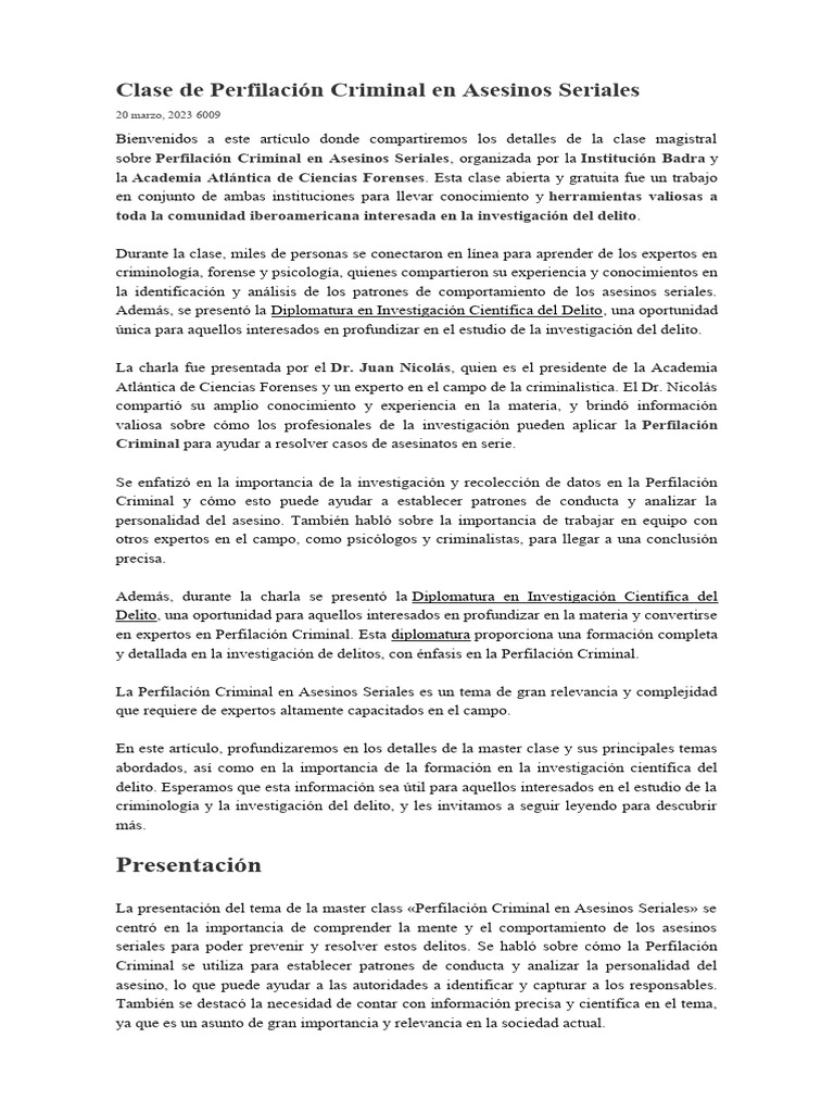 Perfilación Criminal en Asesinos Seriales | PDF | Perfil del delincuente | Asesino en serie