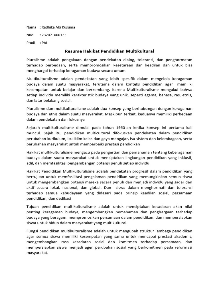 Hakikat Pendidikan Multikultural | PDF | Sejarah | Agama & Spiritualitas