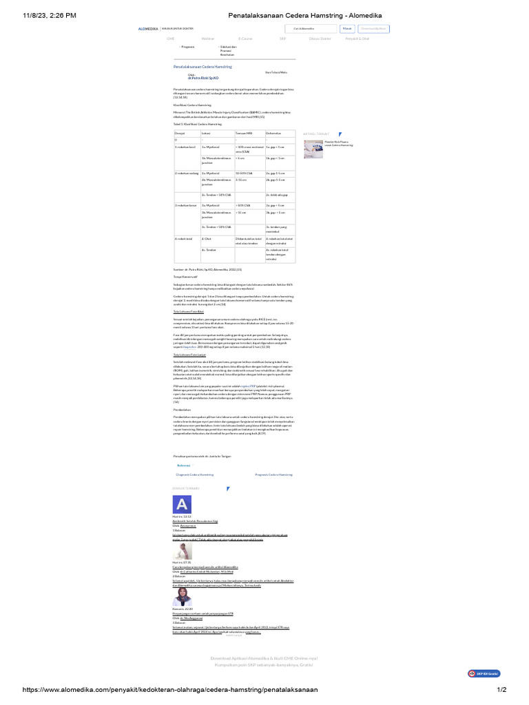 Penatalaksanaan Cedera Hamstring - Alomedika | PDF