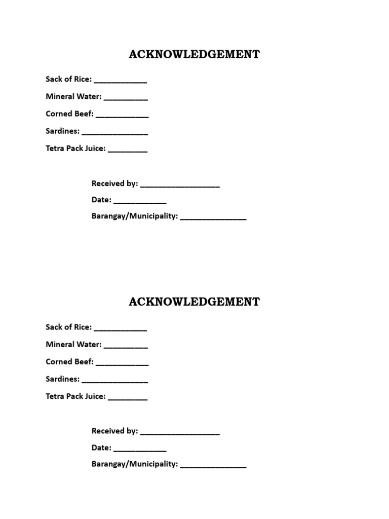 Food Acknowledgement Receipt Sample | PDF | Cooking, Food & Wine
