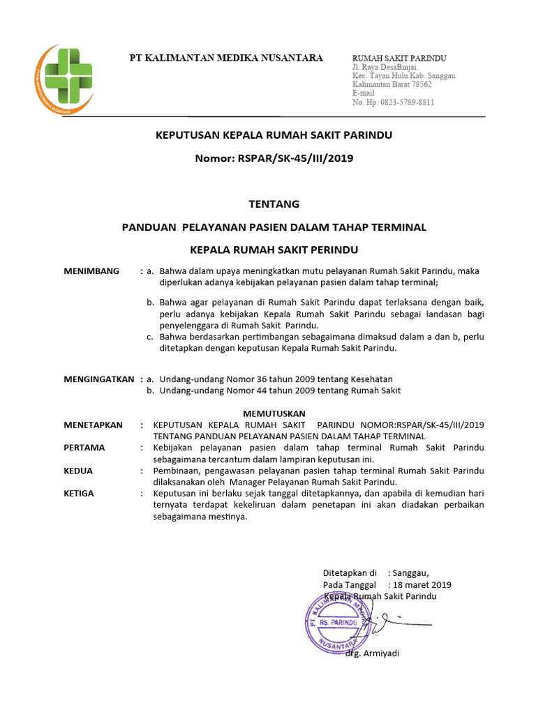 SK Pelayanan Pasien Dalam Tahap Terminal | PDF | Pengembangan Diri