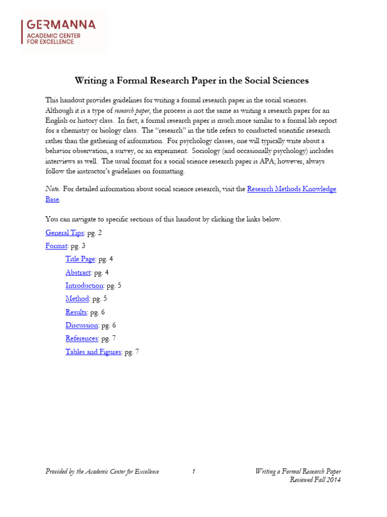 Writing A Formal Research Paper in The Social Sciences | PDF | Apa ...