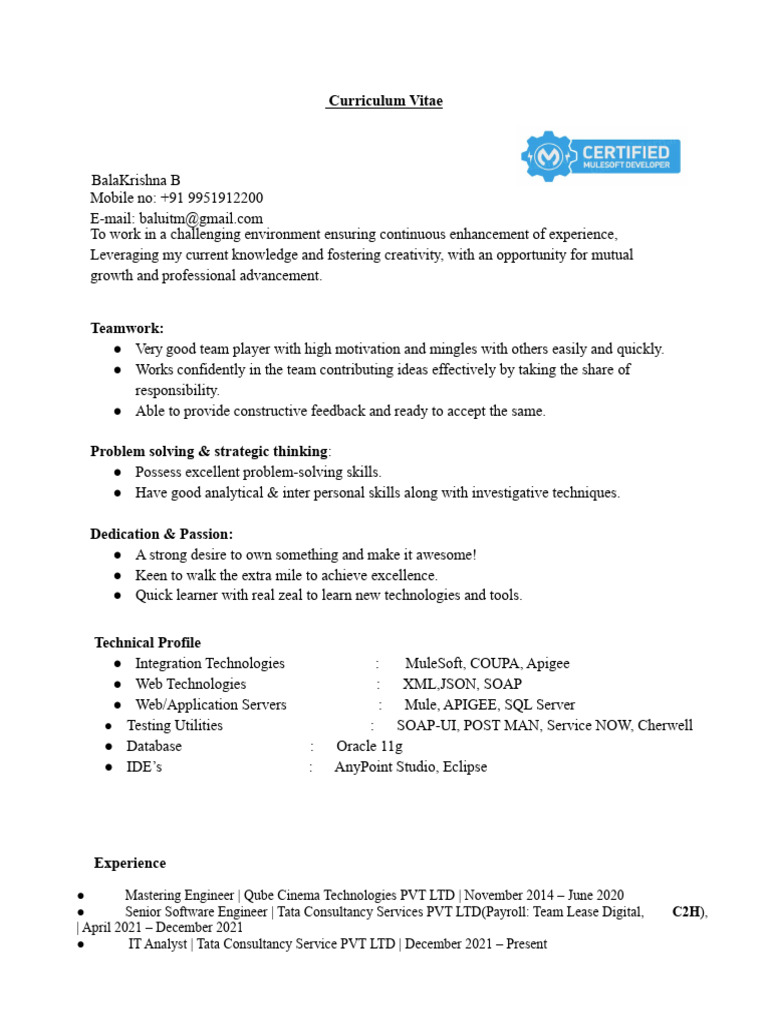 Resume MuleSoft | PDF | Databases | Computing