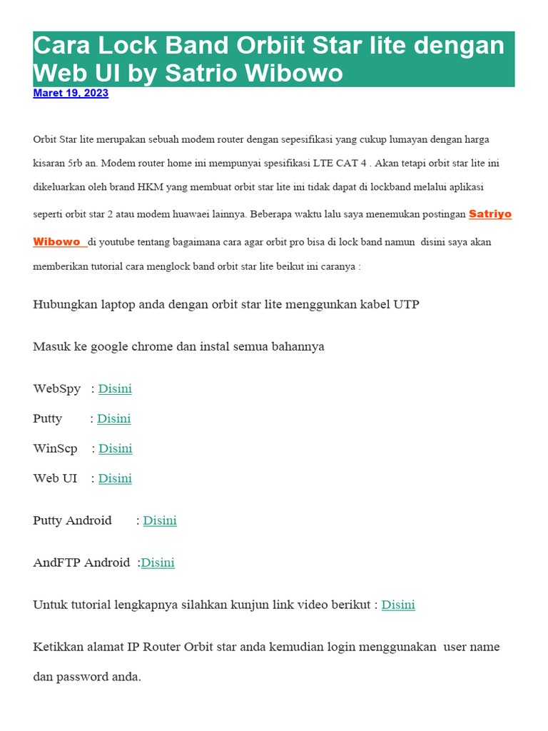 Cara Lock Band Orbiit Star Lite Dengan Web UI by Satrio Wibowo | PDF