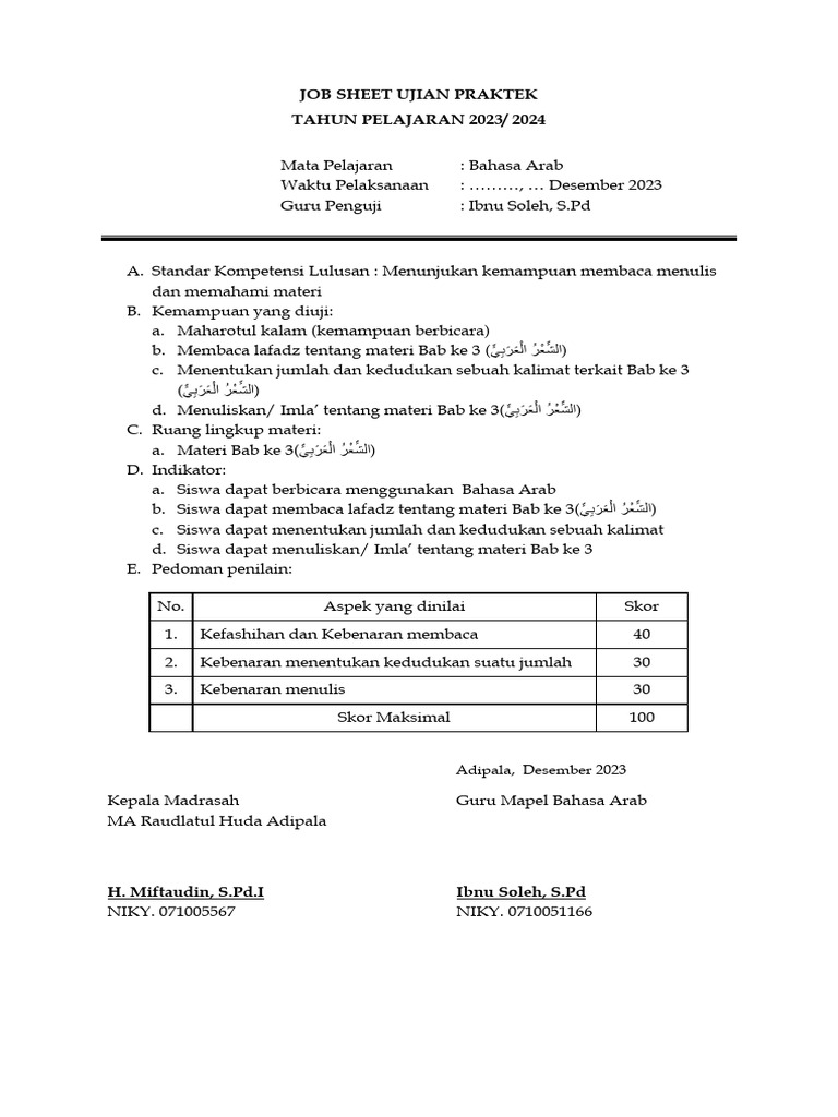 Job Sheet Ujian Praktek | PDF