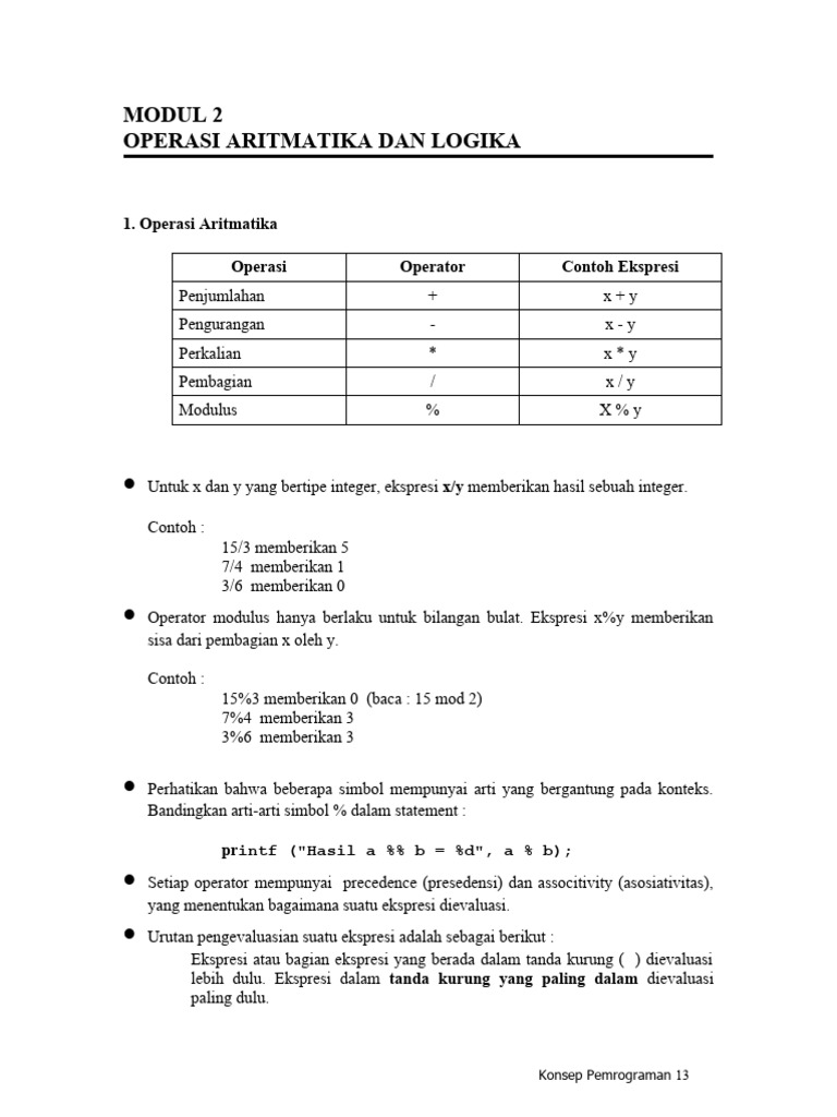 Operasi Aritmatika dan Logika Pemrograman | PDF