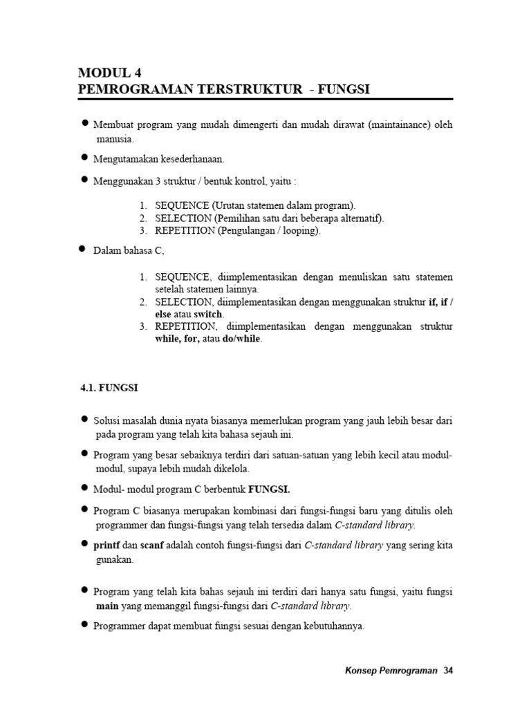 Bab 4 PEMROGRAMAN TERSTRUKTUR - FUNGSI | PDF