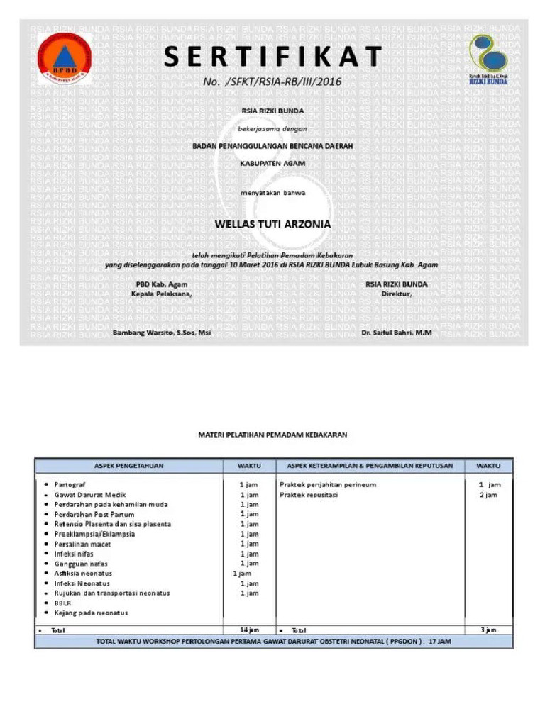 contoh sertifikat damkar | PDF
