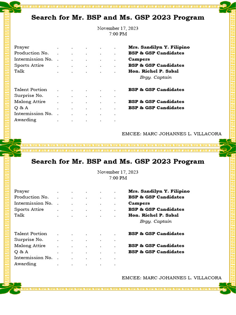 Search For MR BSP Ms GSP 2023 Program | PDF | Sports & Recreation